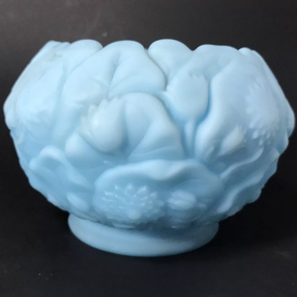Fenton | Art | Vintage Marked Fenton Blue Satin Rose Bowl Water Lily ...
